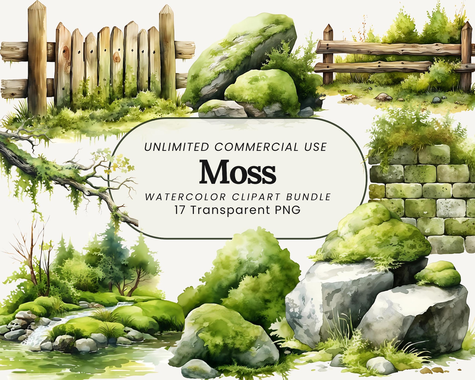 Moss Clipart | Green Moss PNG | Nature Illustration | Mossy Rock PNG ...