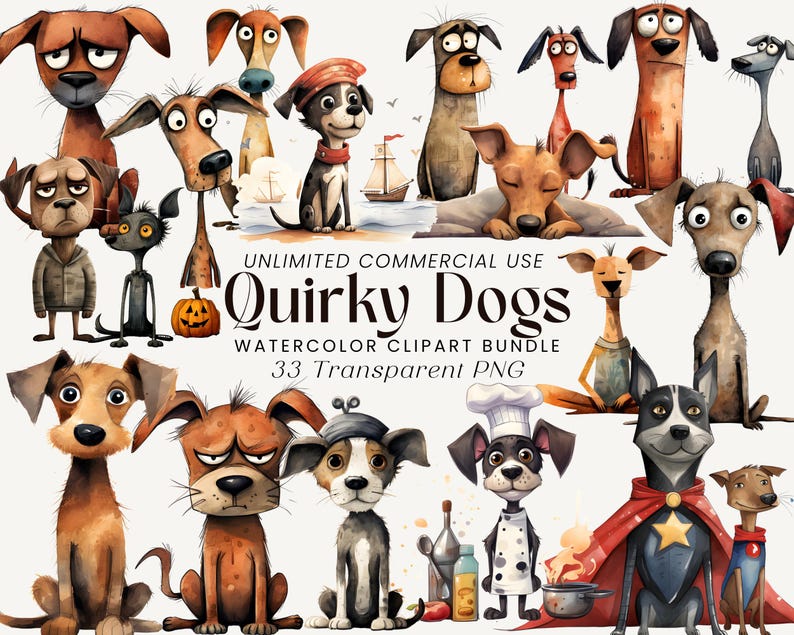 Quirky Dogs Watercolor Clipart | Funny Dog Illustrations | Playful Dog ...