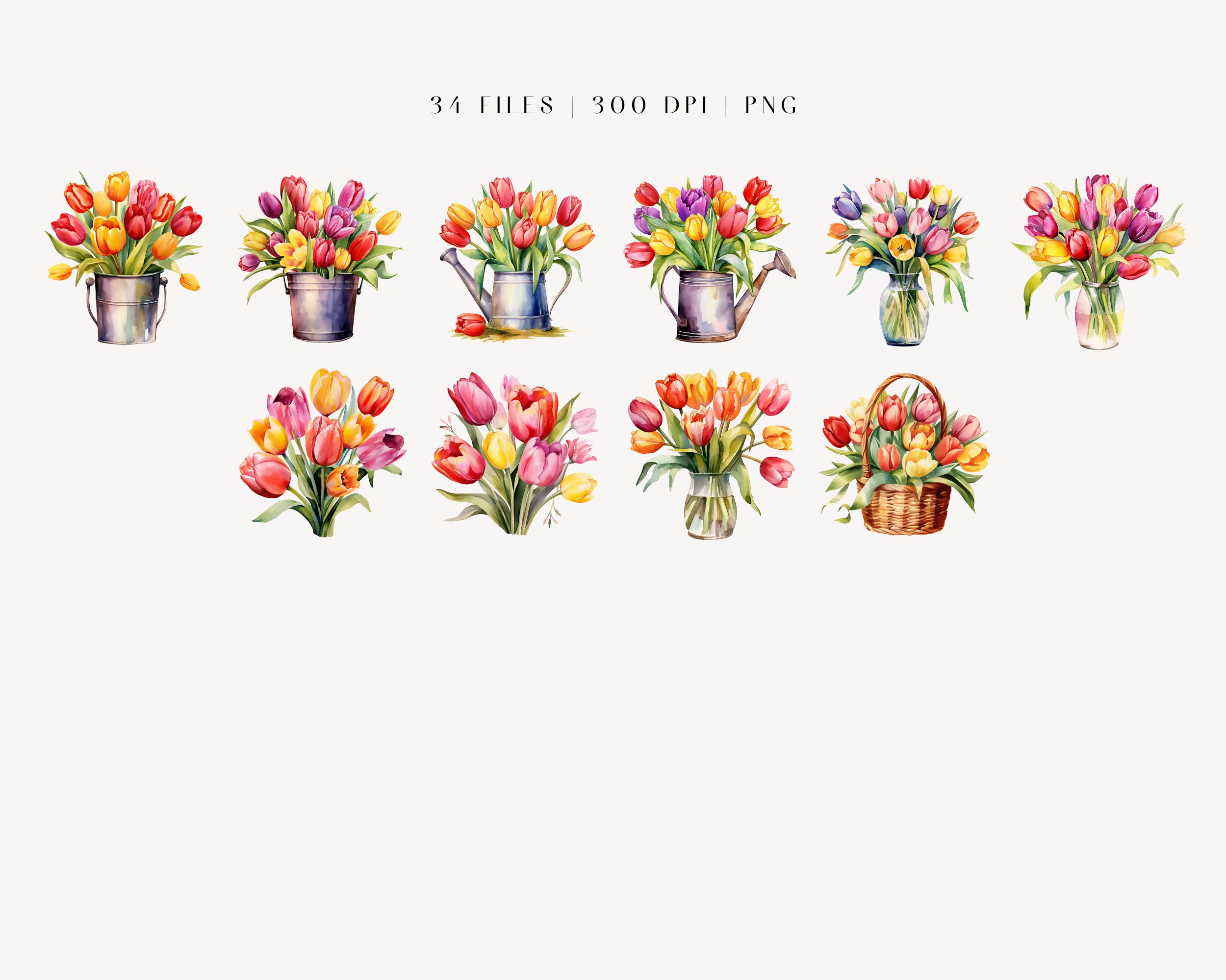 Watercolor Tulip Flowers Clipart Bundle Tulip Bouquet PNG Floral Wreath ...