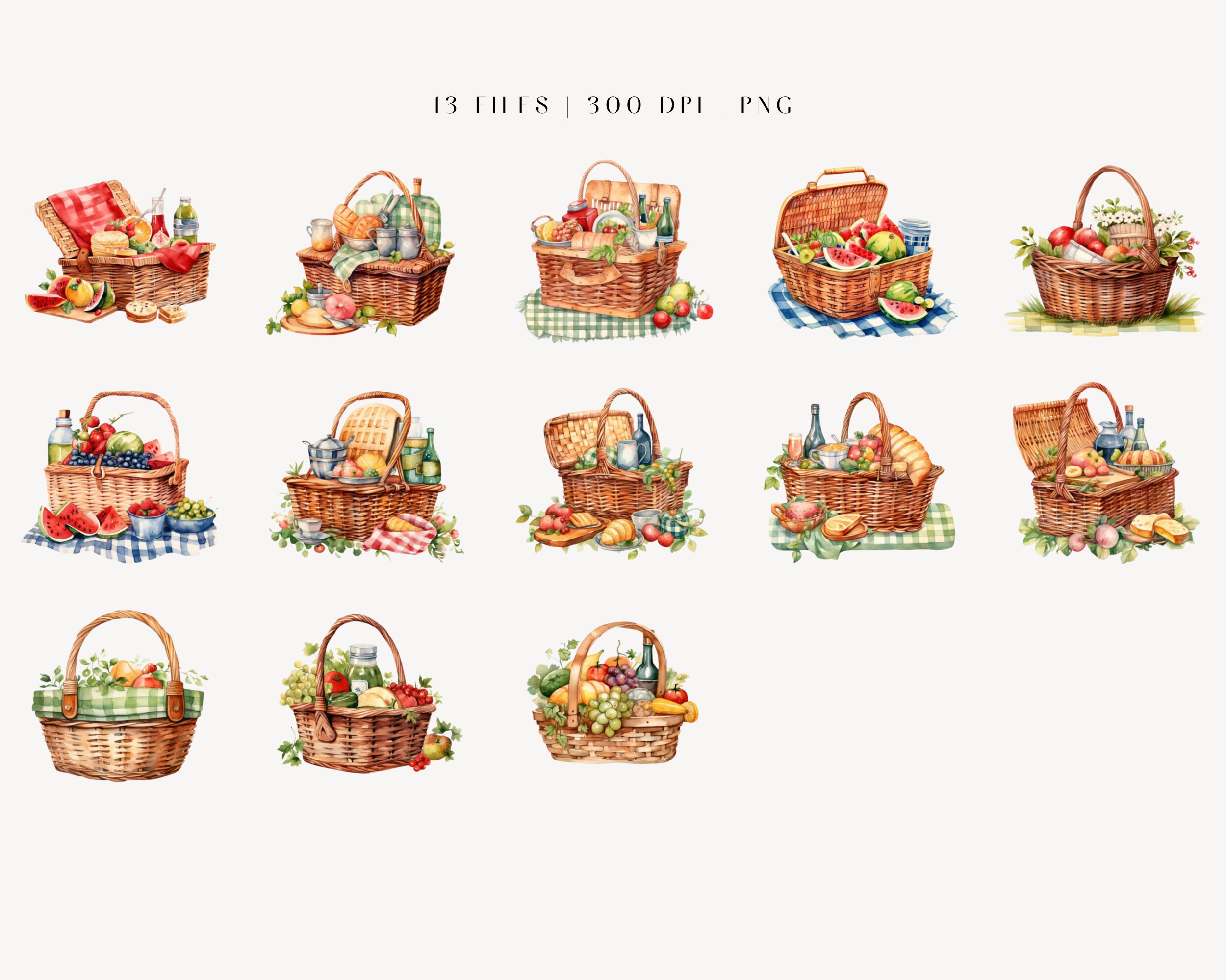 Watercolor Picnic Basket Clipart Bundle | Summer Picnic, Food ...