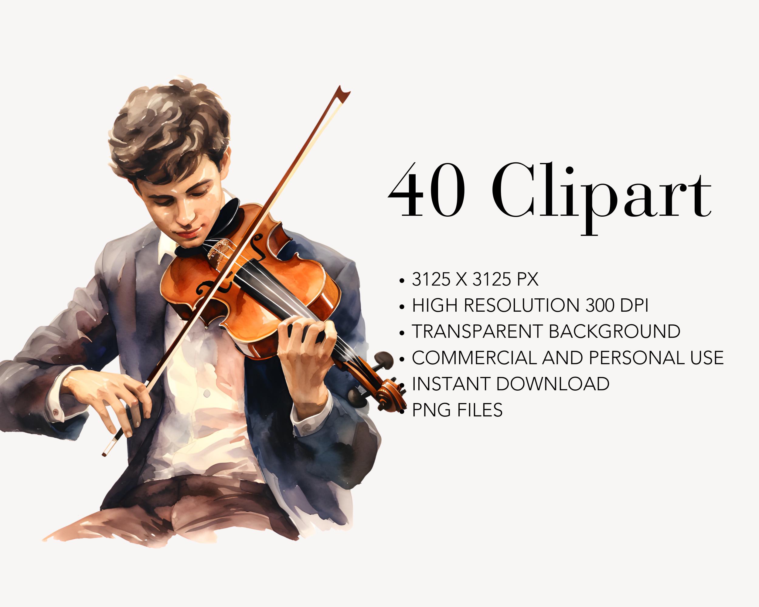 Watercolor Orchestra Clipart Bundle: 40 PNG Musical Instruments ...