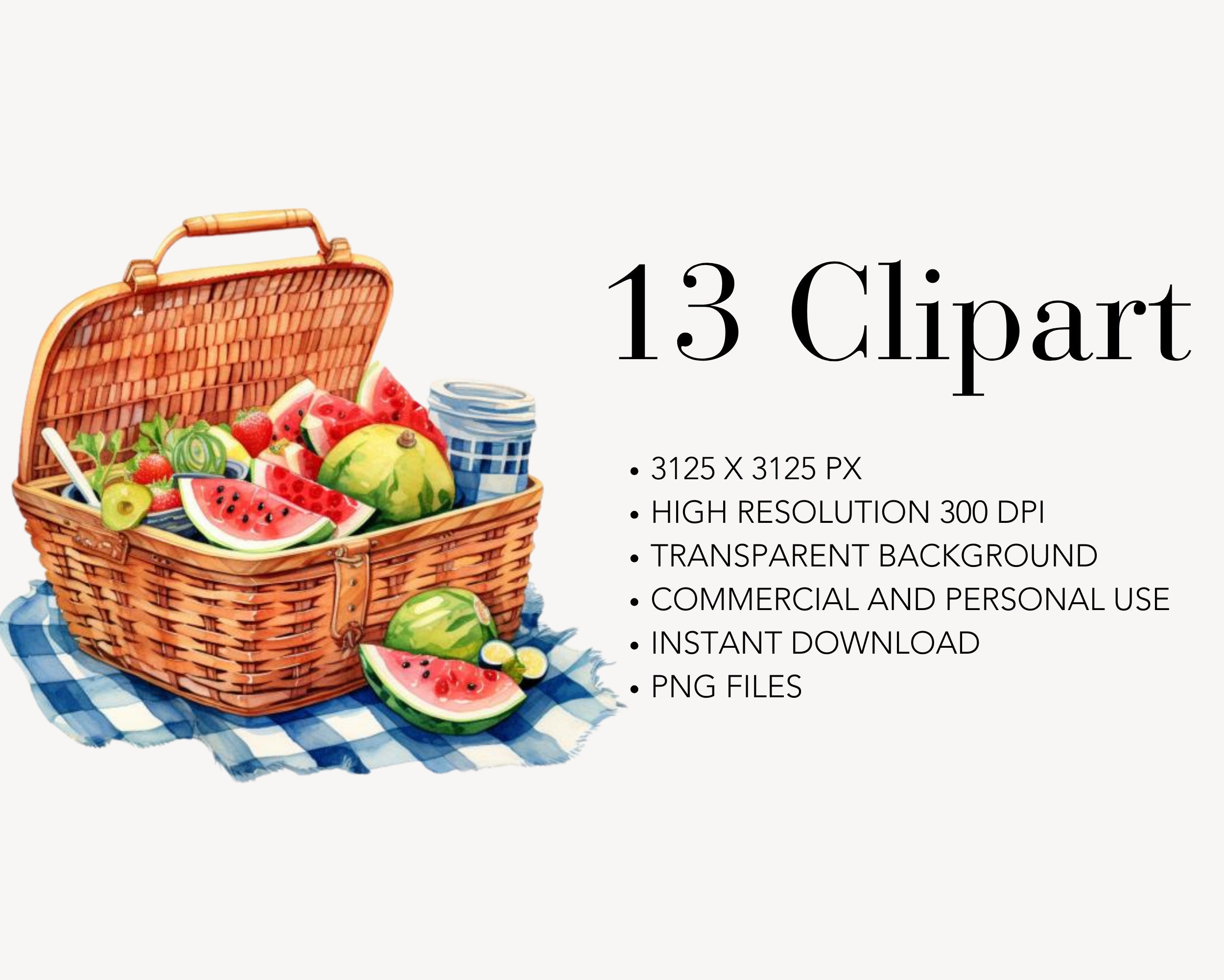 Watercolor Picnic Basket Clipart Bundle | Summer Picnic, Food ...