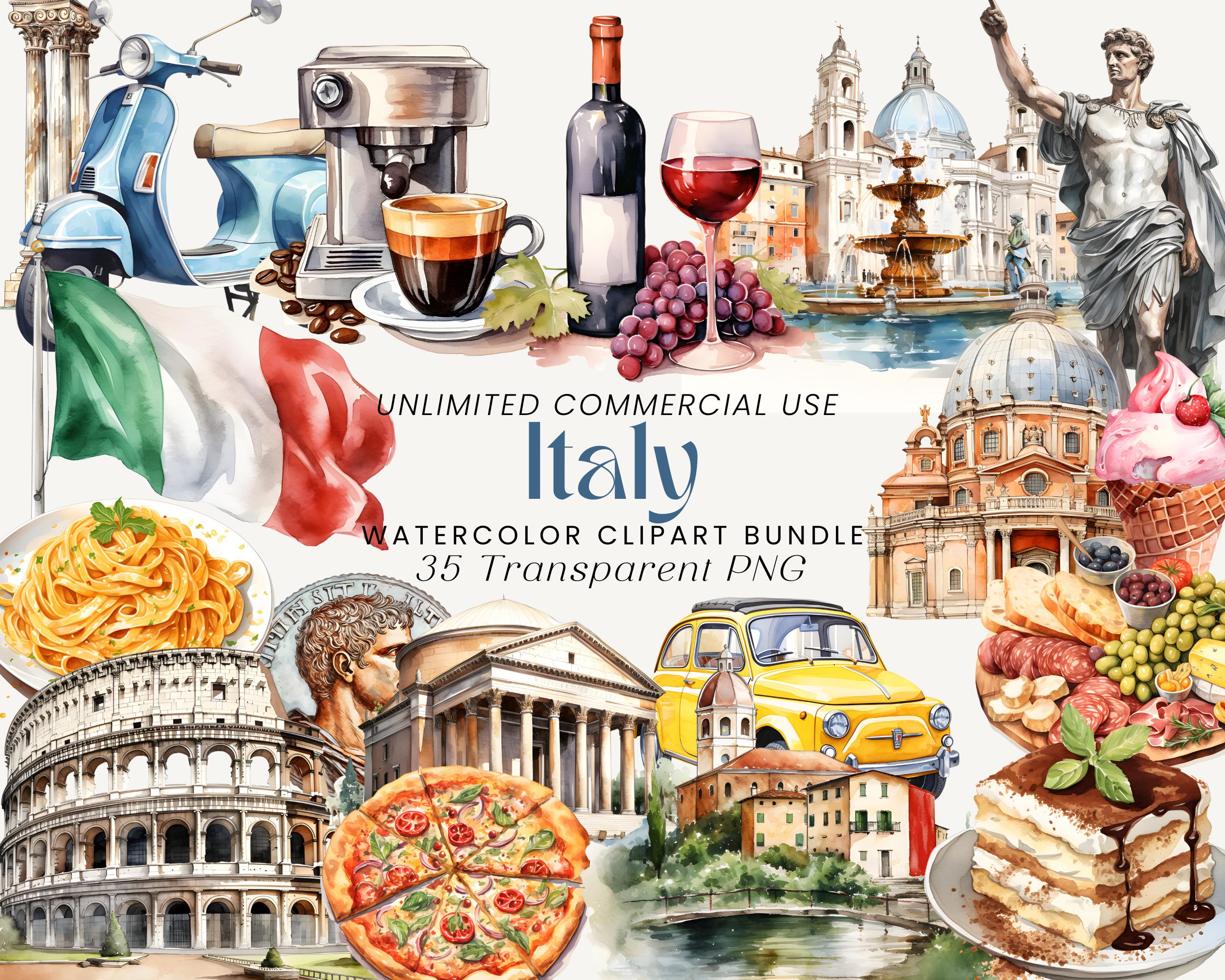 Italy Watercolor Clipart Bundle | Rome Illustrations | Italy Vacation ...