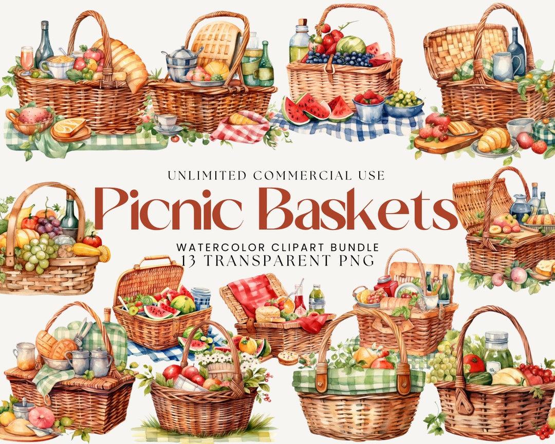 Watercolor Picnic Basket Clipart Bundle | Summer Picnic, Food ...