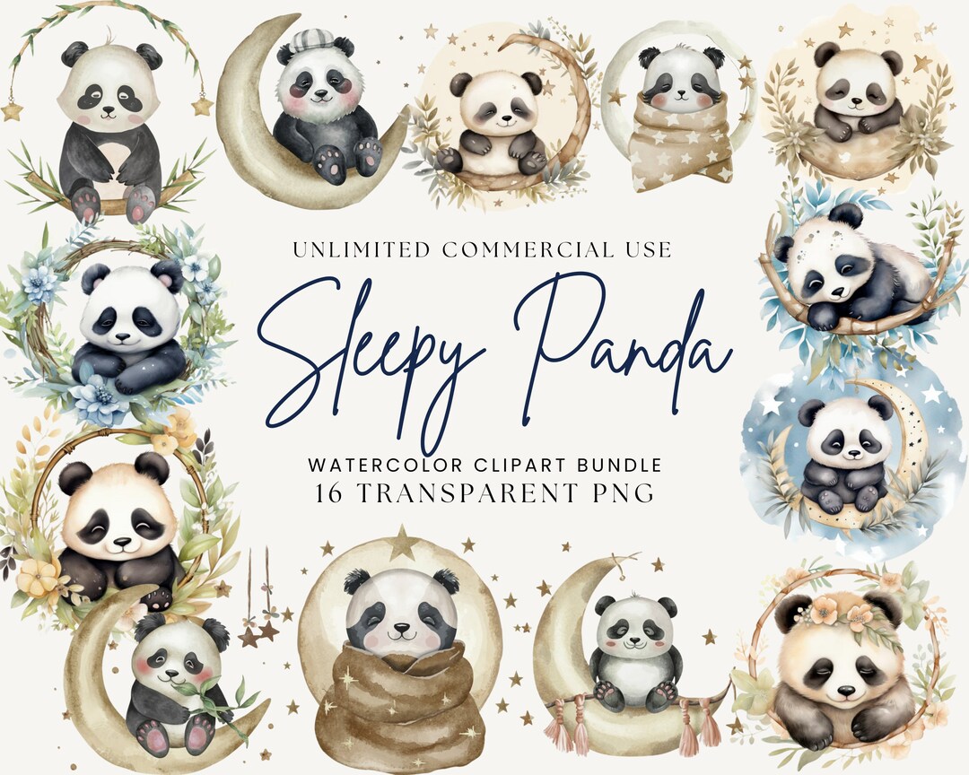 Cute Panda Clipart Watercolor Baby Shower Clipart Sleepy Animals ...