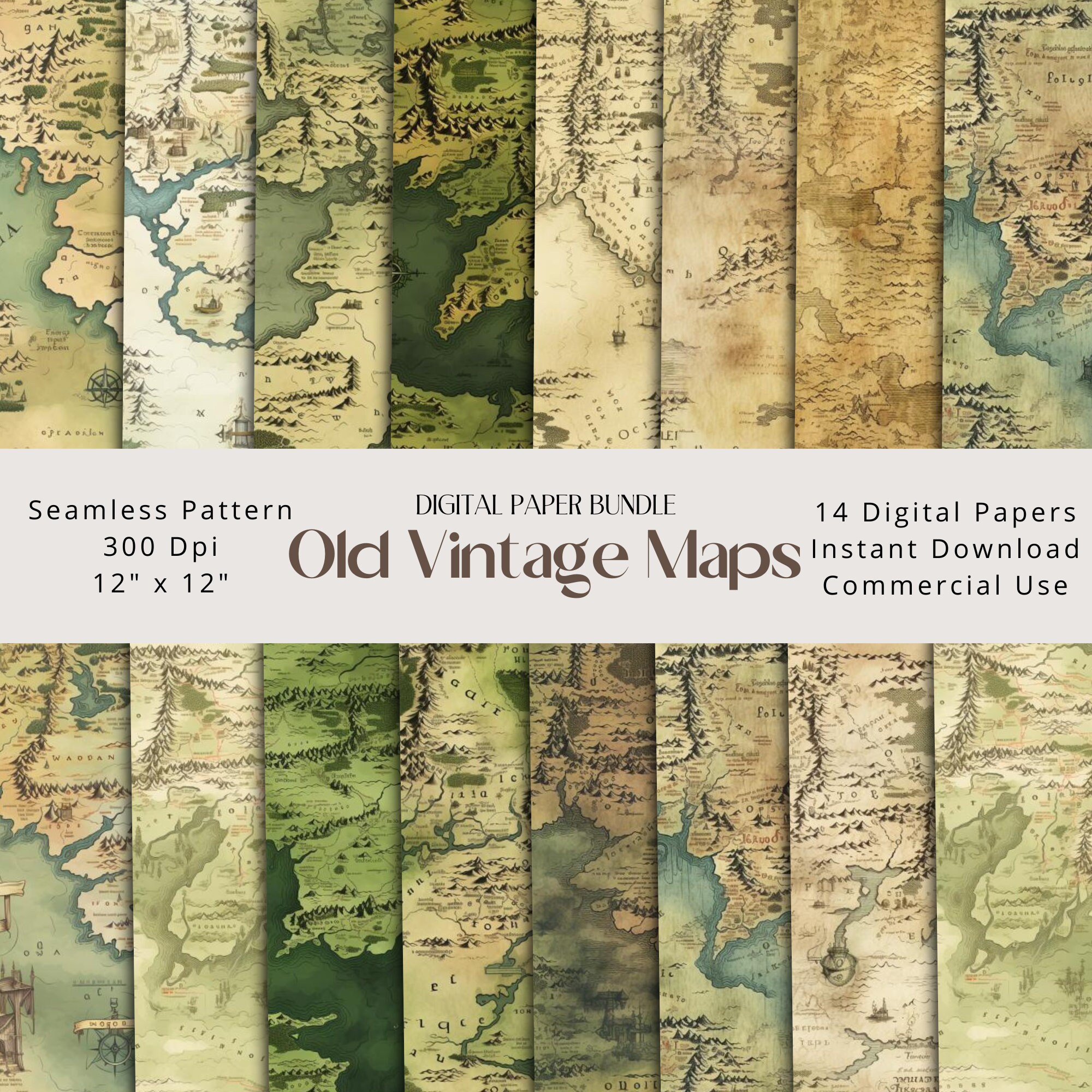 Old Vintage Maps Digital Paper Seamless Digital Paper, Vintage Maps ...