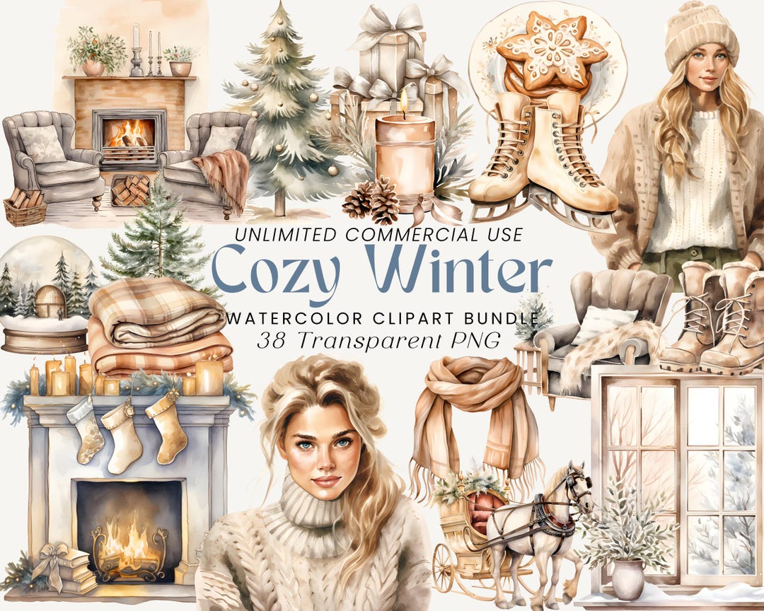 Cozy Neutral Winter Clipart Bundle Watercolor Winter Clipart Boho ...