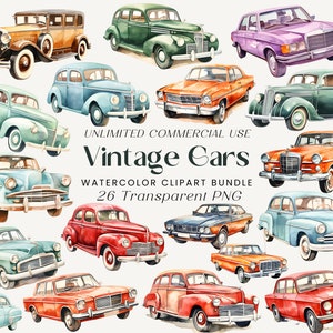Viintage Cars Watercolor Clipart Bundle | Car Clipart, Old Car Clipart ...