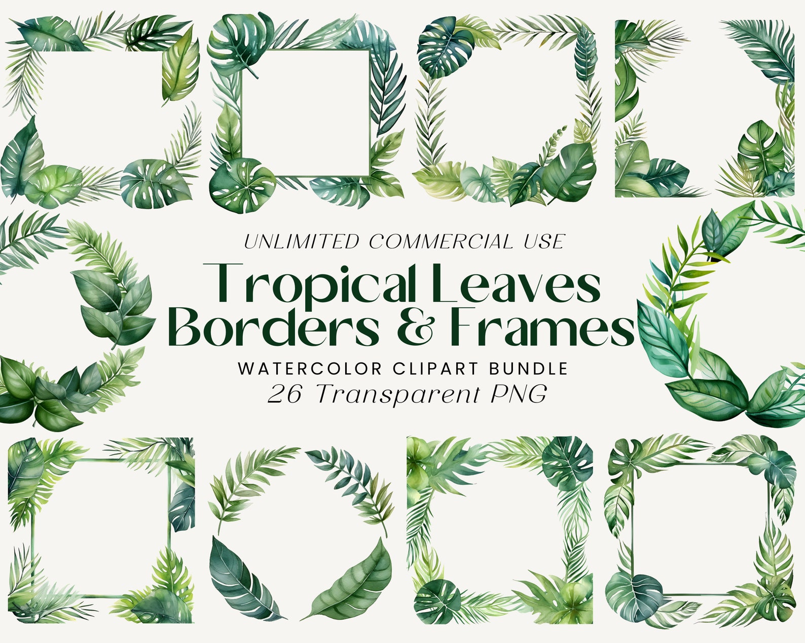 Tropical Leaves Borders Clipart Bundle | Wreaths and Frames, Tropical ...