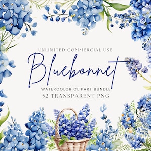 Bluebonnet Flower Clipart Bundle | Watercolor Clipart | Wedding Bouquet ...