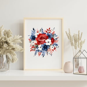 Red White & Blue Floral Clipart Bundle | Watercolor Clipart | Patriotic ...