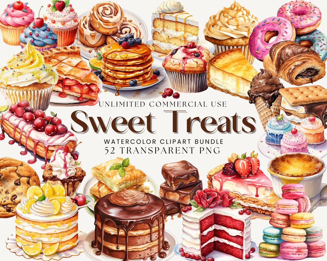 Sweet Treats Watercolor Clipart Bundle | Cupcake Graphics, Chocolate ...