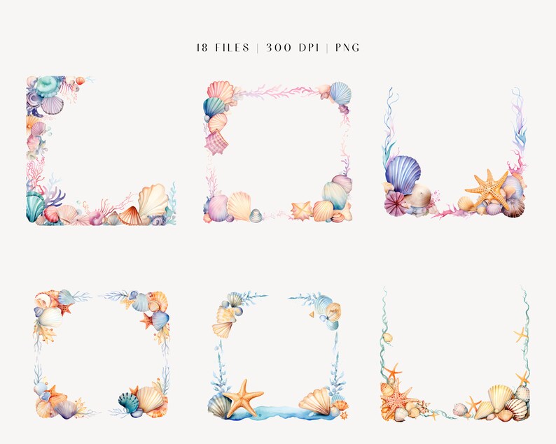 Seashell Borders Clipart Bundle | Wreaths and Frames, Seashell Frame ...