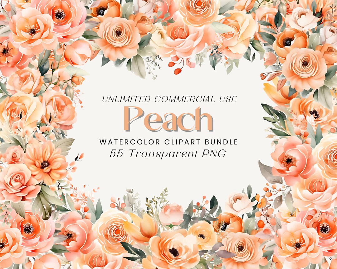 Peach Floral Watercolor Clipart | Peach Floral Bouquet, Wedding ...