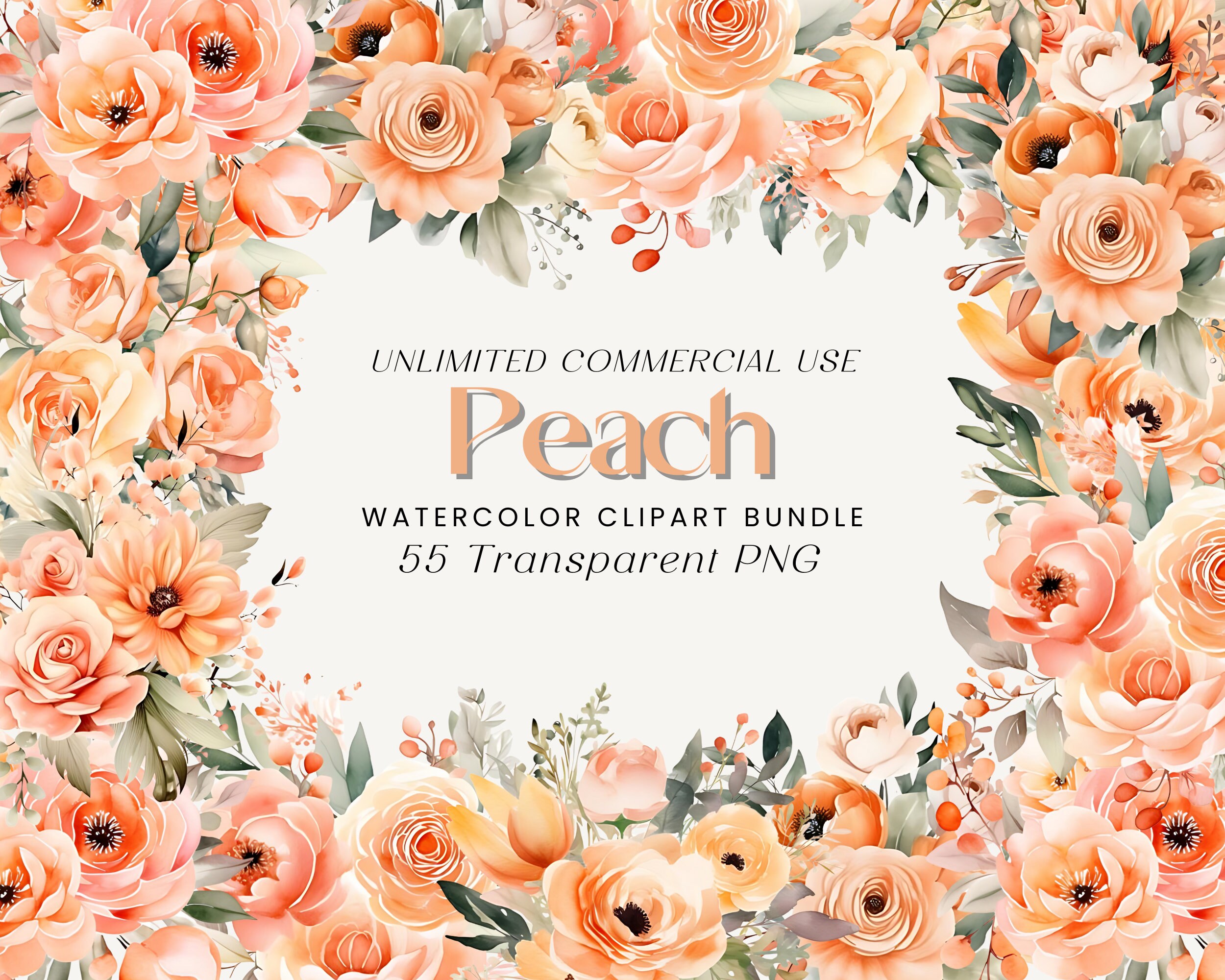 Peach Floral Watercolor Clipart | Peach Floral Bouquet, Wedding ...