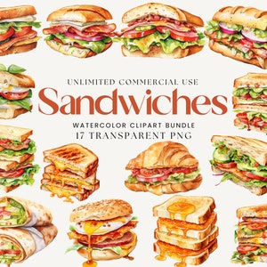 Watercolor Sandwiches Clipart Bundle | Breakfast Sandwich, Marmalade ...