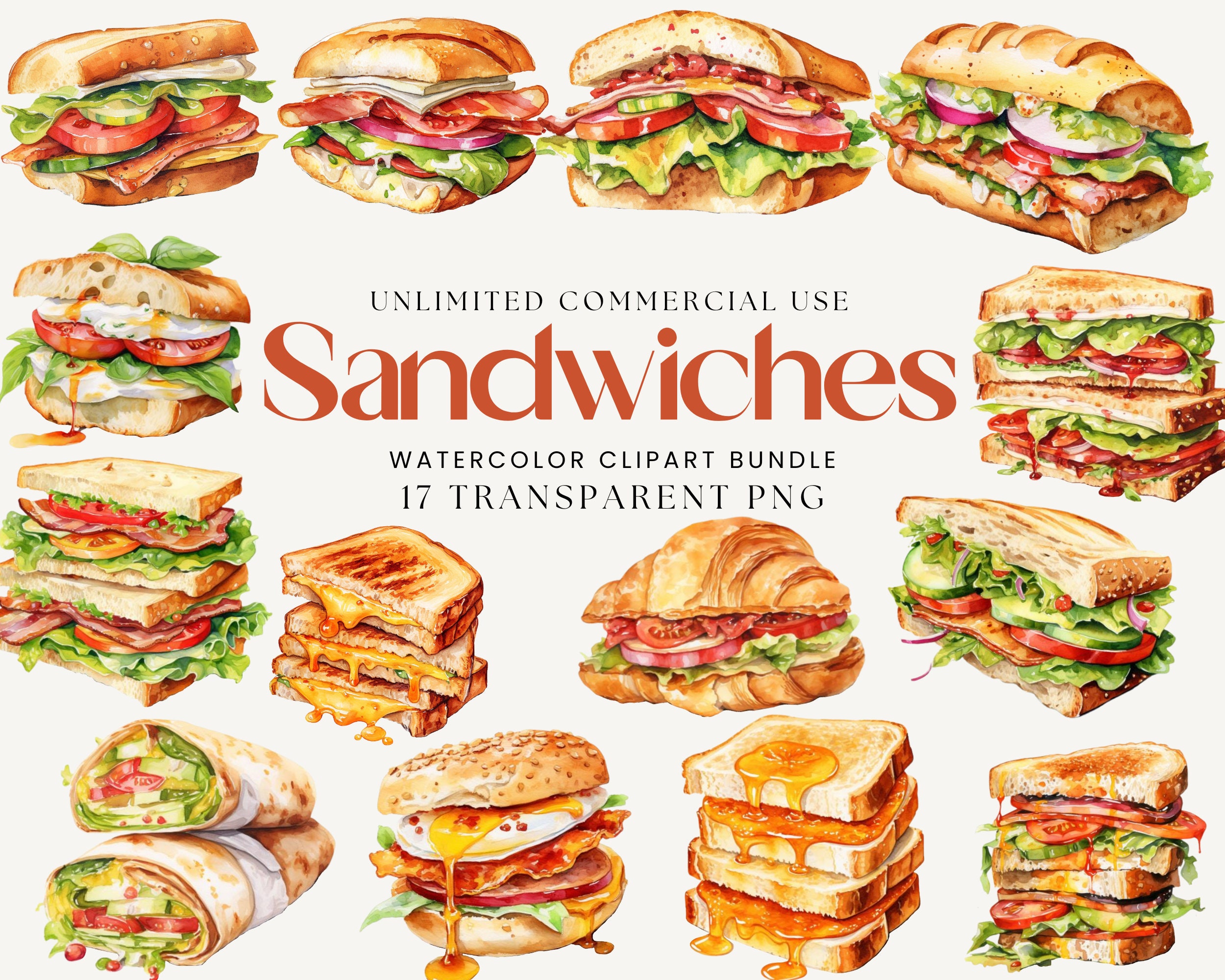 Watercolor Sandwiches Clipart Bundle | Breakfast Sandwich, Marmalade ...