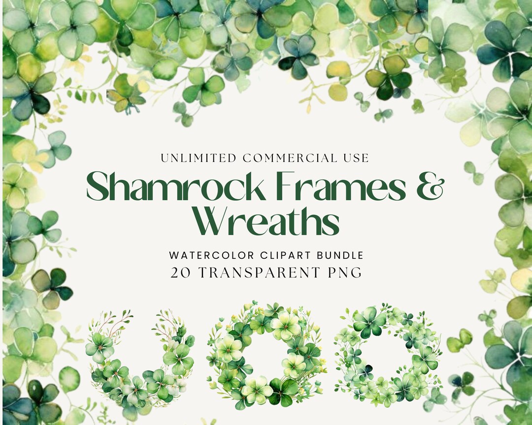 Watercolor Shamrocks| Clover Wreaths and Frames | Shamrock Border | Clover Border | Watercolor ...