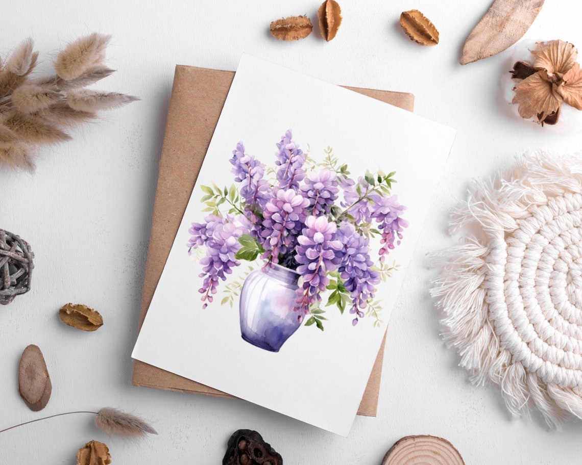 Watercolor Wisteria Clipart Bundle Purple Flowers, Wisteria Frame ...