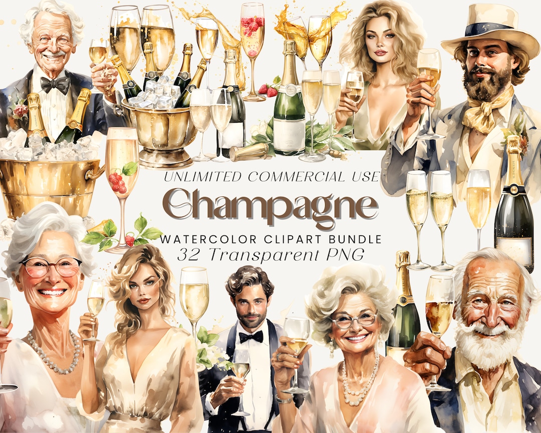 Champagne Watercolor Clipart Bundle | Champagne Graphics, Champagne ...