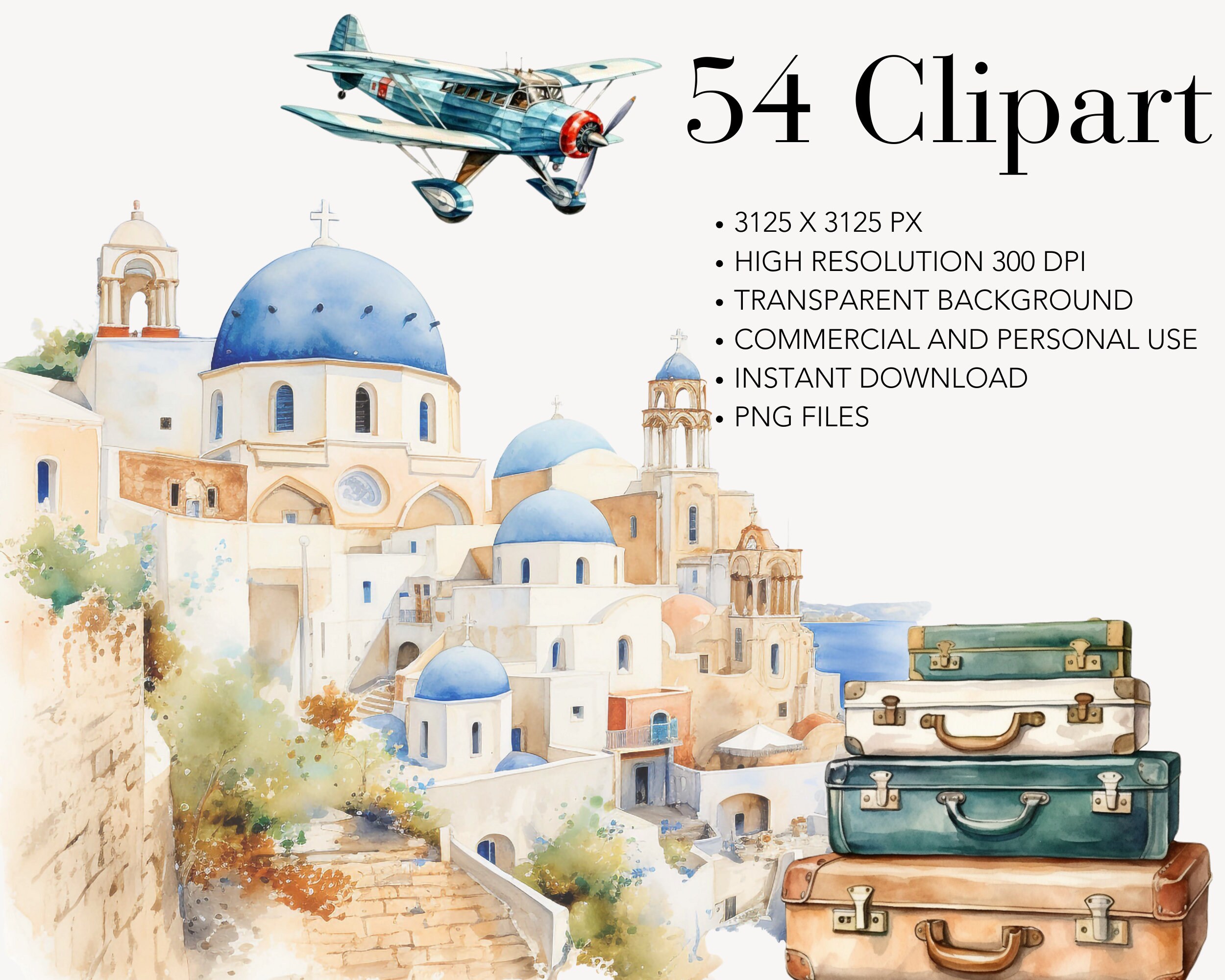 Watercolor Travel Clipart Bundle Summer Vacation, Language, Beach ...