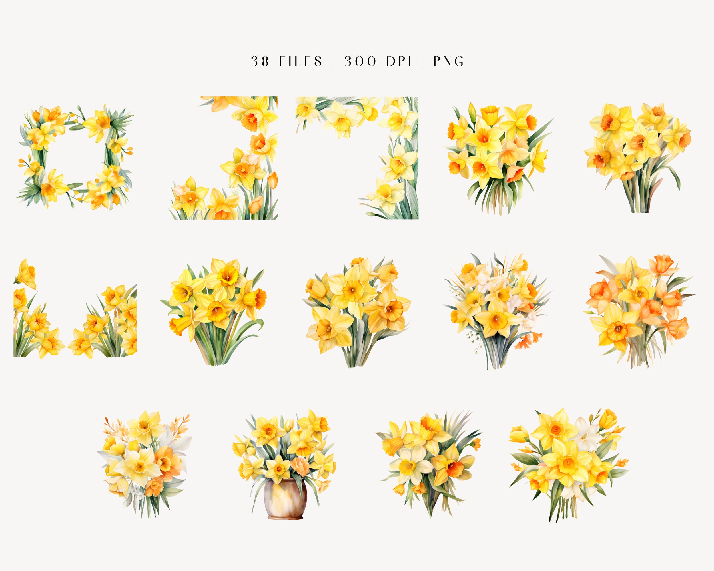 Daffodil Flower Watercolor Clipart Bundle Bright Spring Flowers, Floral ...