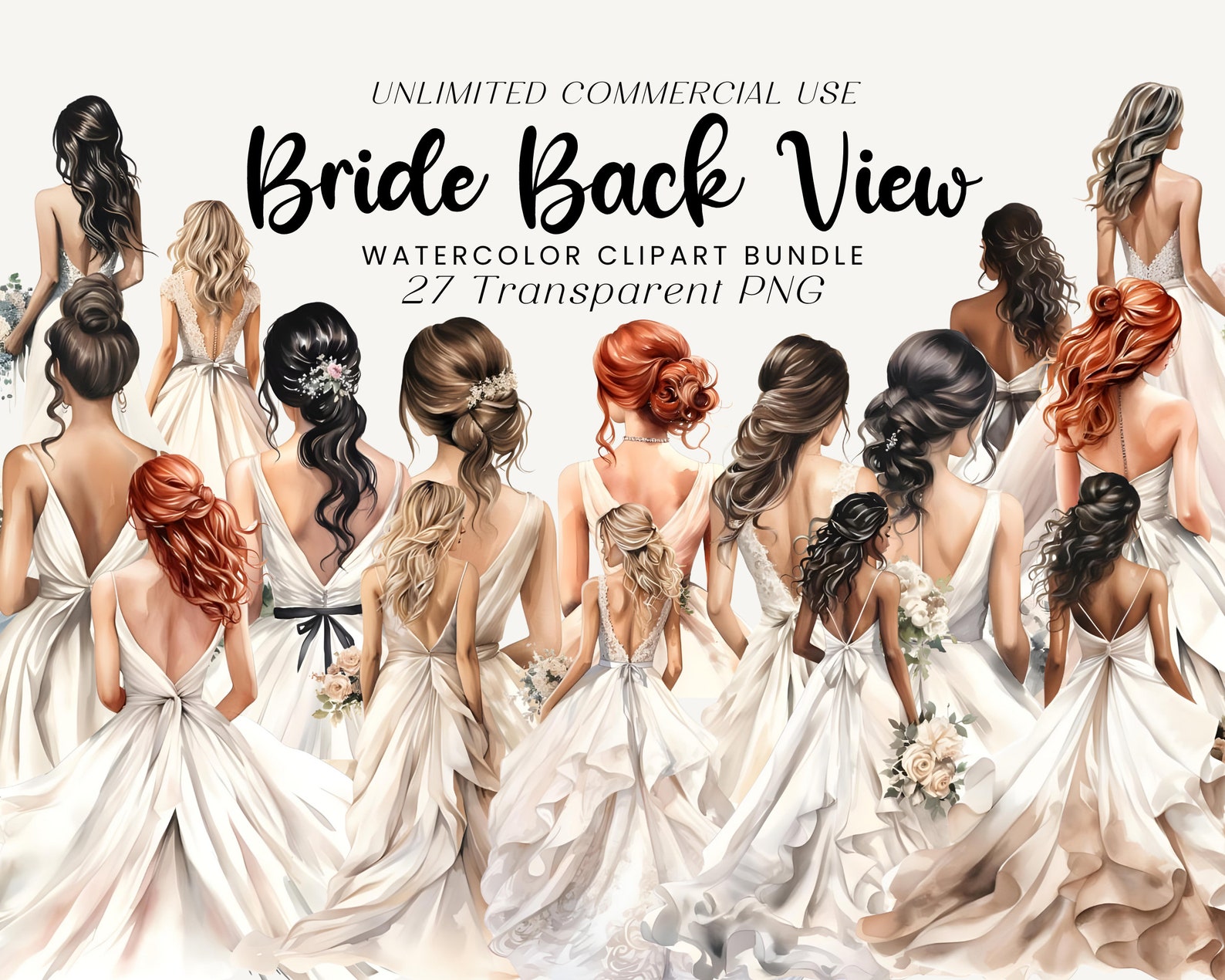 Bride Back View Watercolor Clipart | Wedding Clipart, Bride Clipart ...