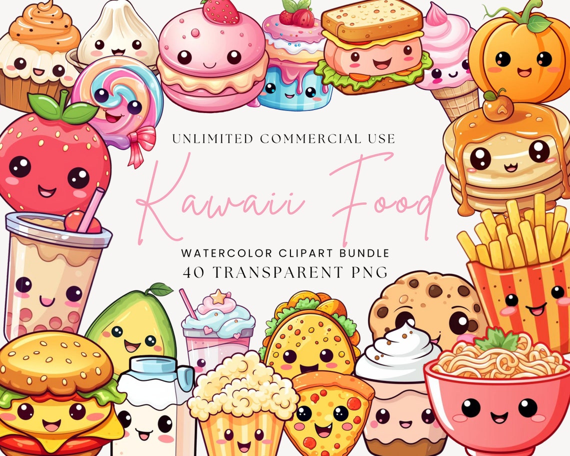 Kawaii Food Clipart Cute Food Clipart Kawaii PNG Bundle Kawaii Clipart ...