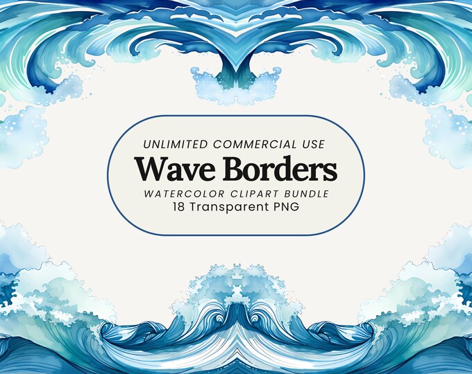 Wave Border Clipart, Water Border Image, Beach Digital Art, Instant ...