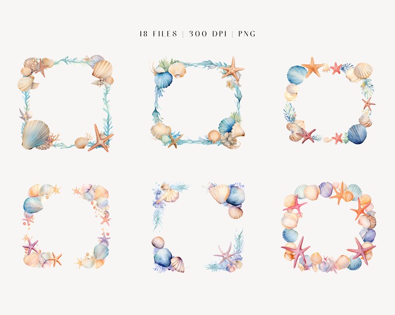 Seashell Borders Clipart Bundle | Wreaths and Frames, Seashell Frame ...