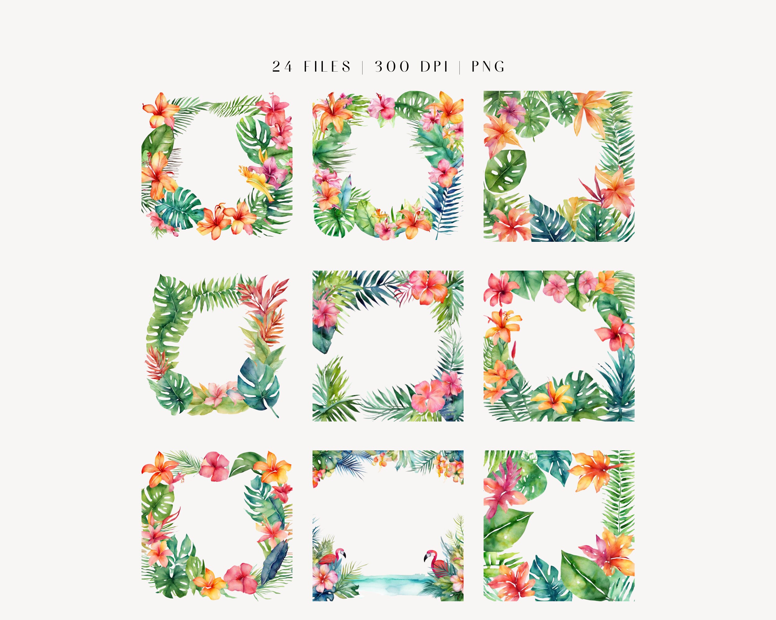 Watercolor Tropical Summer Border Clipart Watercolor Summer Wreaths ...