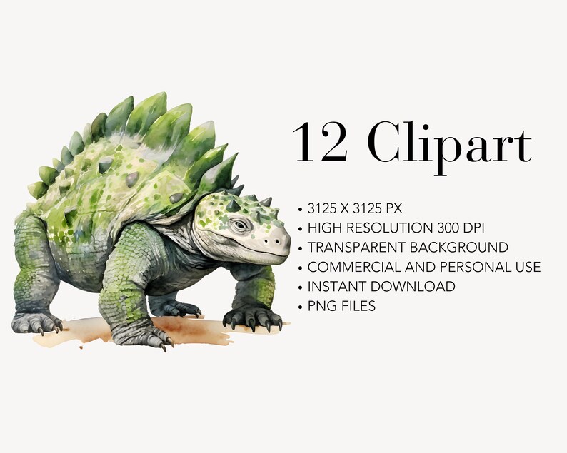 Ankylosaurus Watercolor Clipart | Dinosaur Clipart | Prehistoric ...