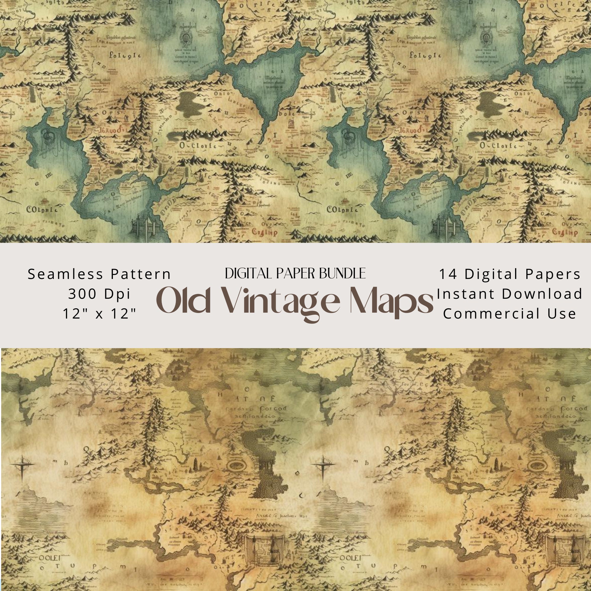 Old Vintage Maps Digital Paper Seamless Digital Paper, Vintage Maps ...