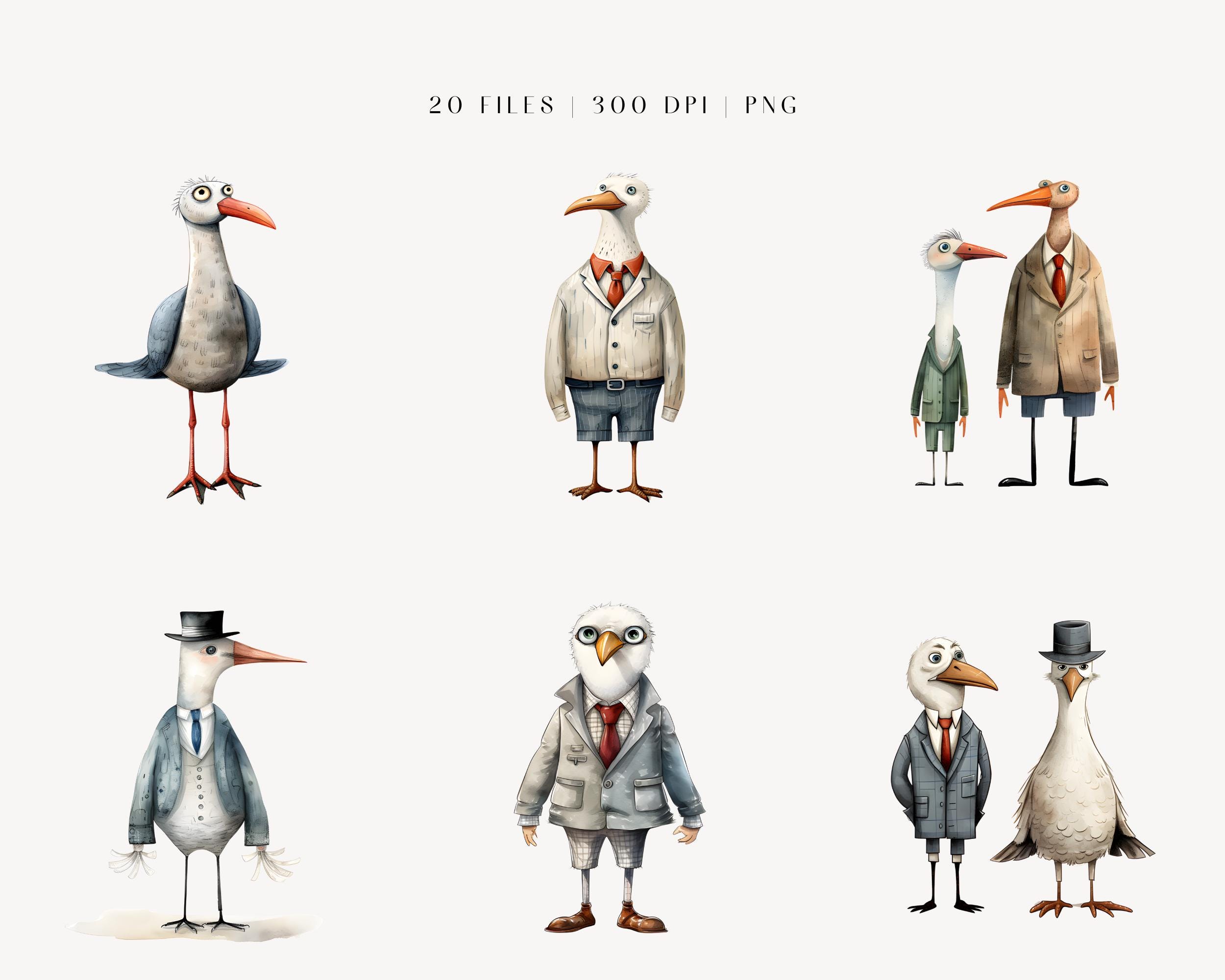 Quirky Seagull Watercolor Clipart | Playful Seagull Art | Seagull ...