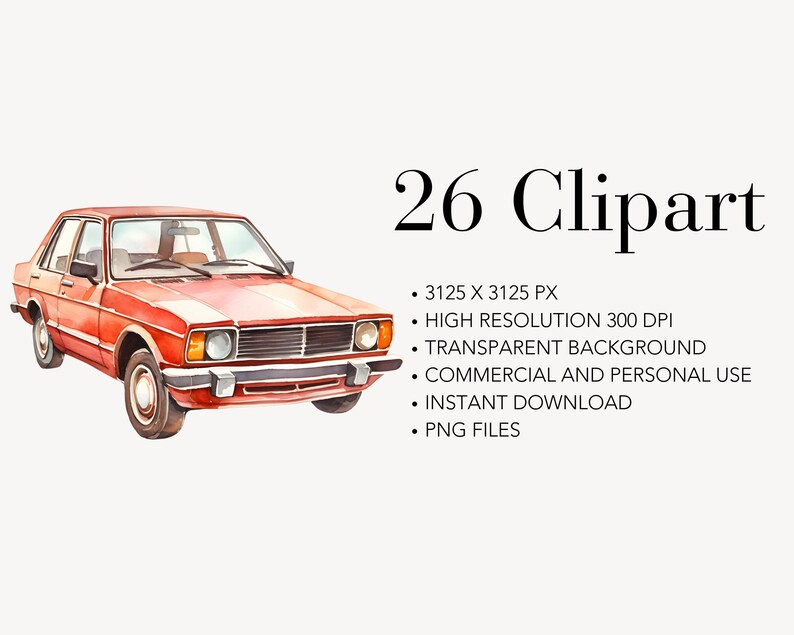Viintage Cars Watercolor Clipart Bundle | Car Clipart, Old Car Clipart ...