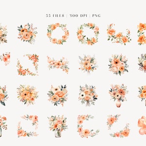 Peach Floral Watercolor Clipart | Peach Floral Bouquet, Wedding ...