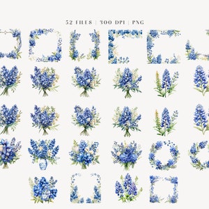 Bluebonnet Flower Clipart Bundle | Watercolor Clipart | Wedding Bouquet ...