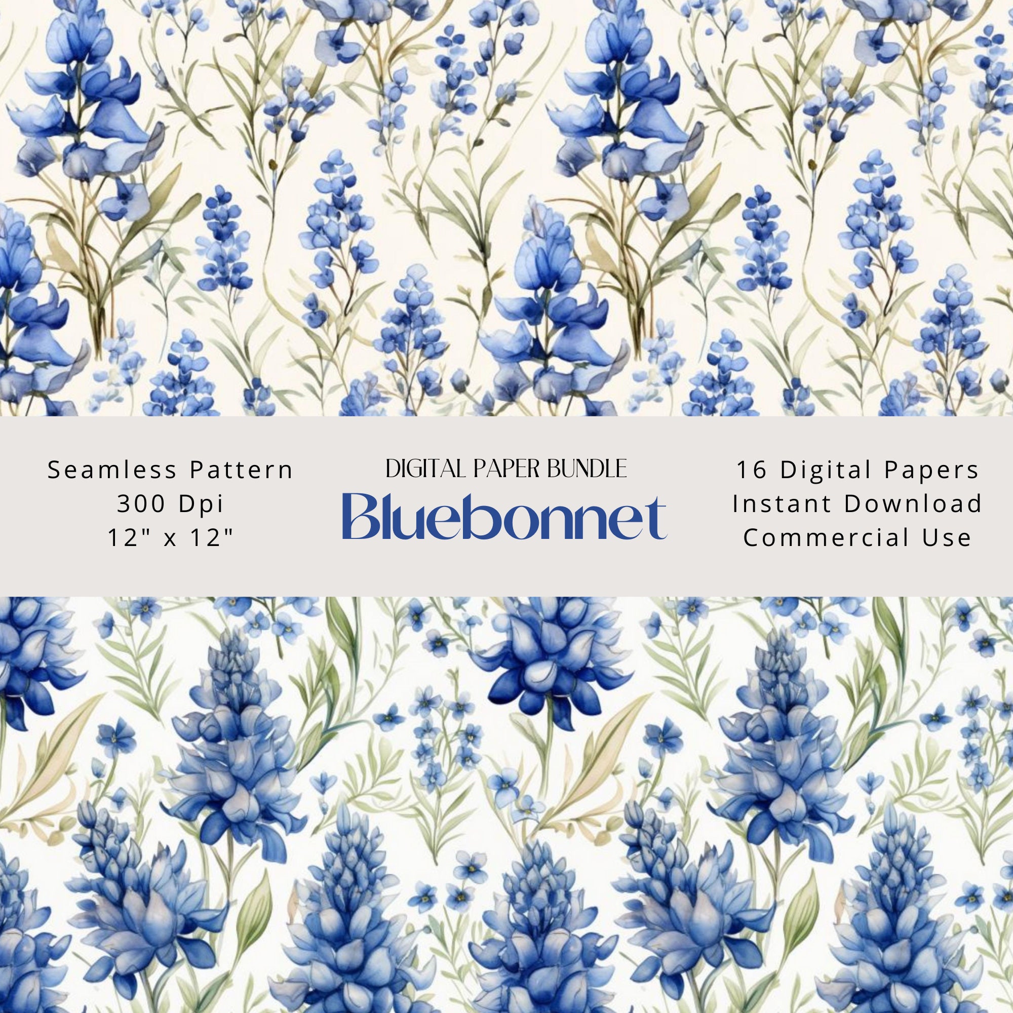 Bluebonnet Digital Paper Seamless Vintage Watercolor Scrapbook Paper ...