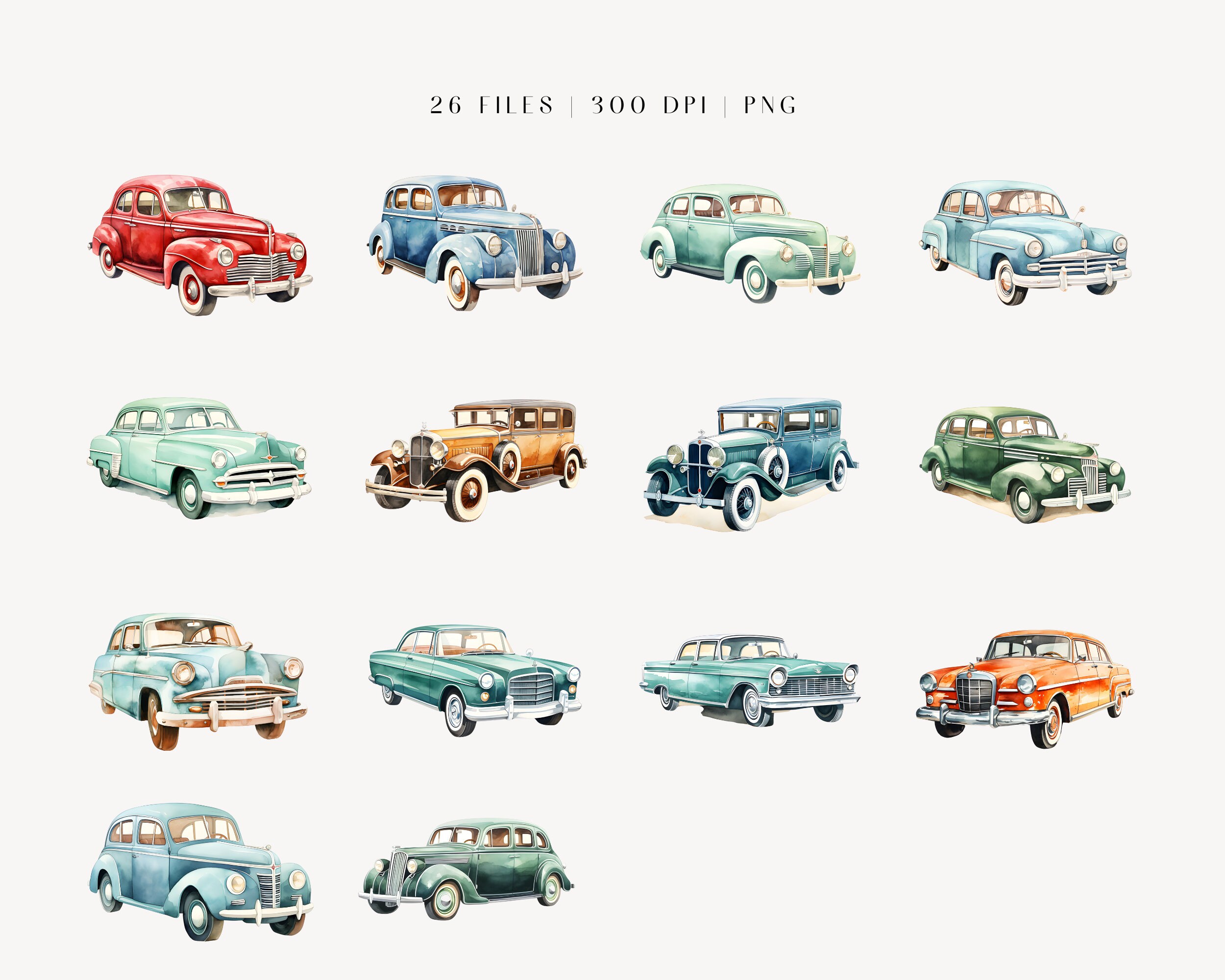 Viintage Cars Watercolor Clipart Bundle | Car Clipart, Old Car Clipart ...