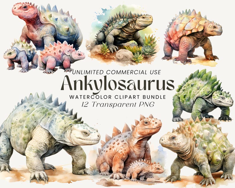 Ankylosaurus Watercolor Clipart | Dinosaur Clipart | Prehistoric ...