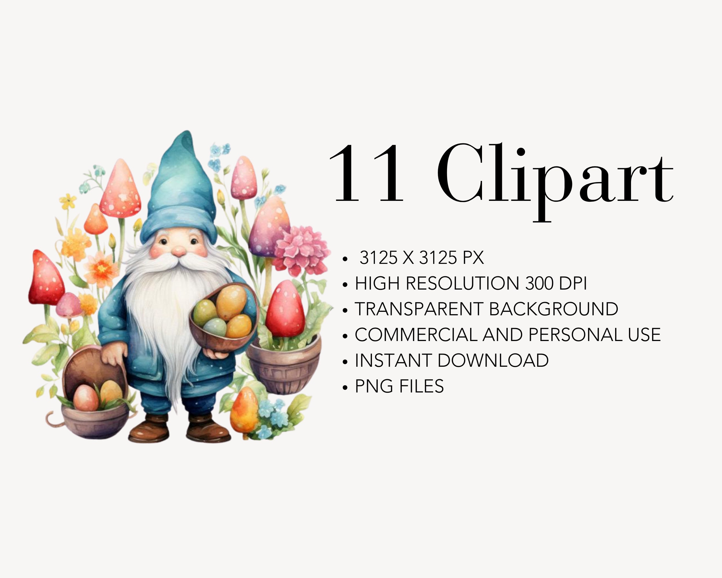 Easter Gnome Clipart Bundle Watercolor Spring Gnome Gnome Illustrations ...