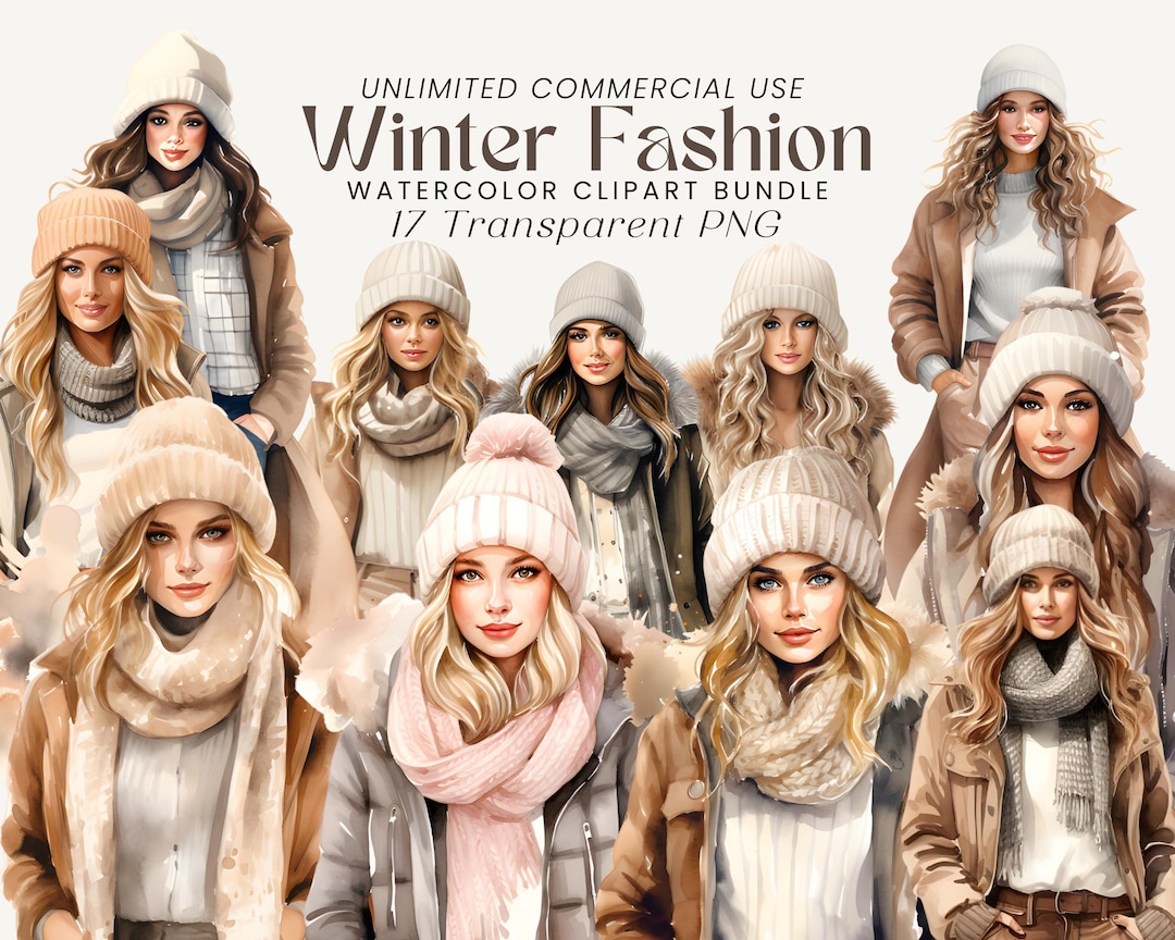 Neutral Winter Fashion Clipart | Watercolor Winter Clipart | Cottage ...