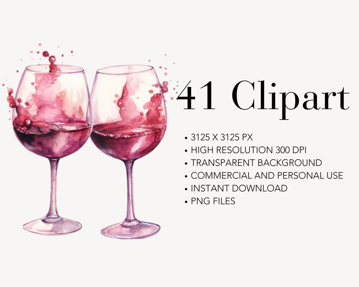 Watercolor Red Wine Clipart Bundle Wine Illustrations Red Wine Grapes ...