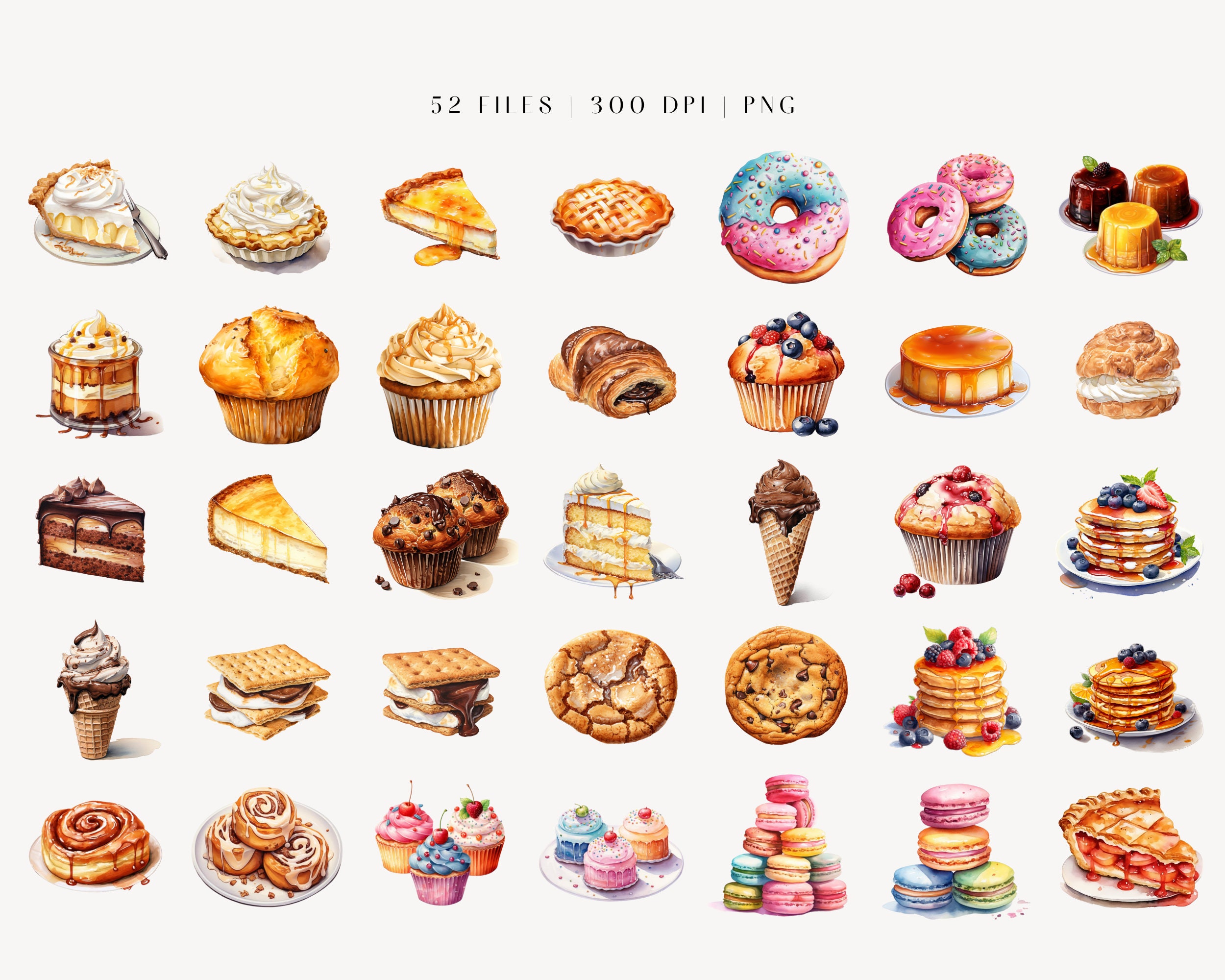 Sweet Treats Watercolor Clipart Bundle | Cupcake Graphics, Chocolate ...