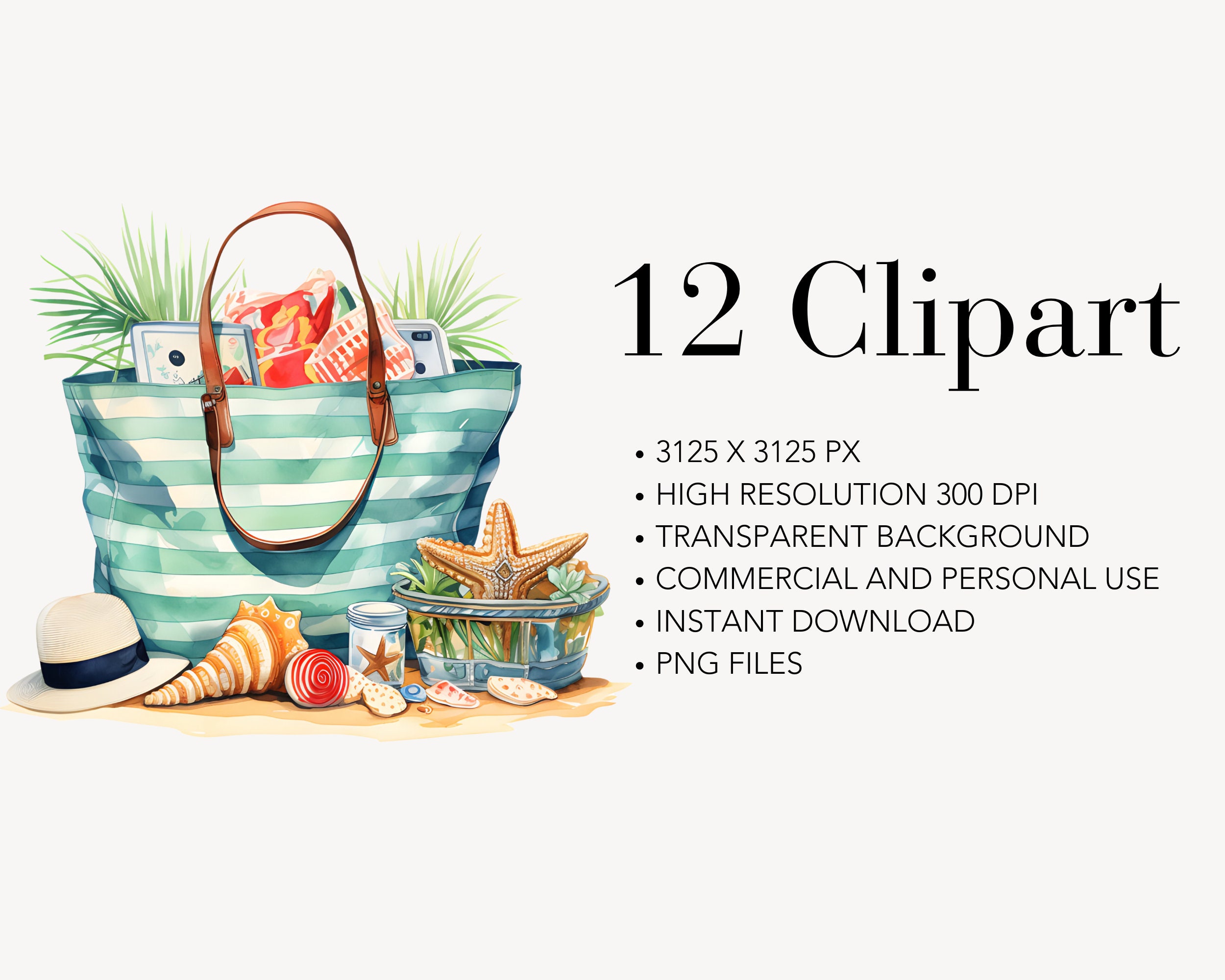 Beach Bag Watercolor Clipart Bundle | Beach Clipart, Summer Vacation ...