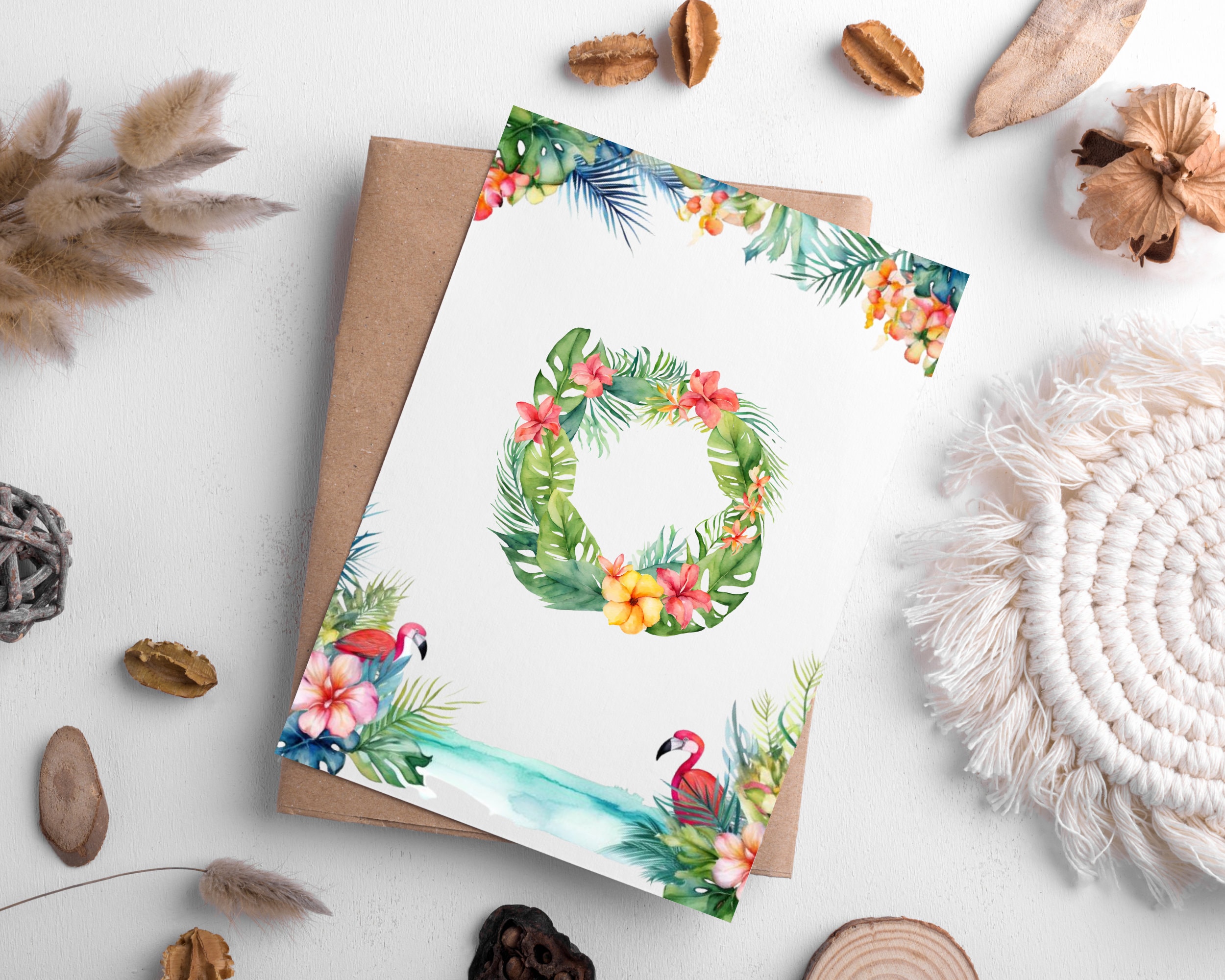 Watercolor Tropical Flower Borders & Wreaths Clipart (PNG Digital ...