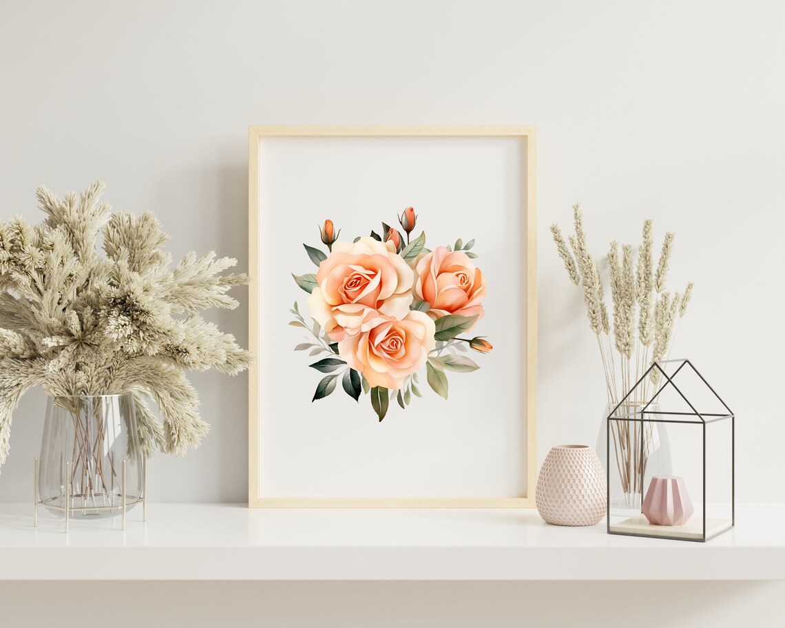 Peach Floral Watercolor Clipart Peach Floral Bouquet, Wedding ...