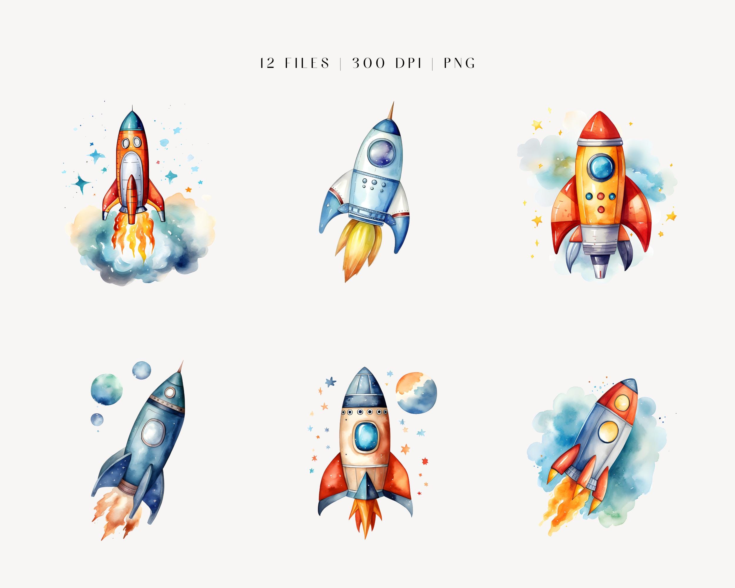 Rocket Ship Watercolor Clipart | Space Clipart | Rocket Illustration ...