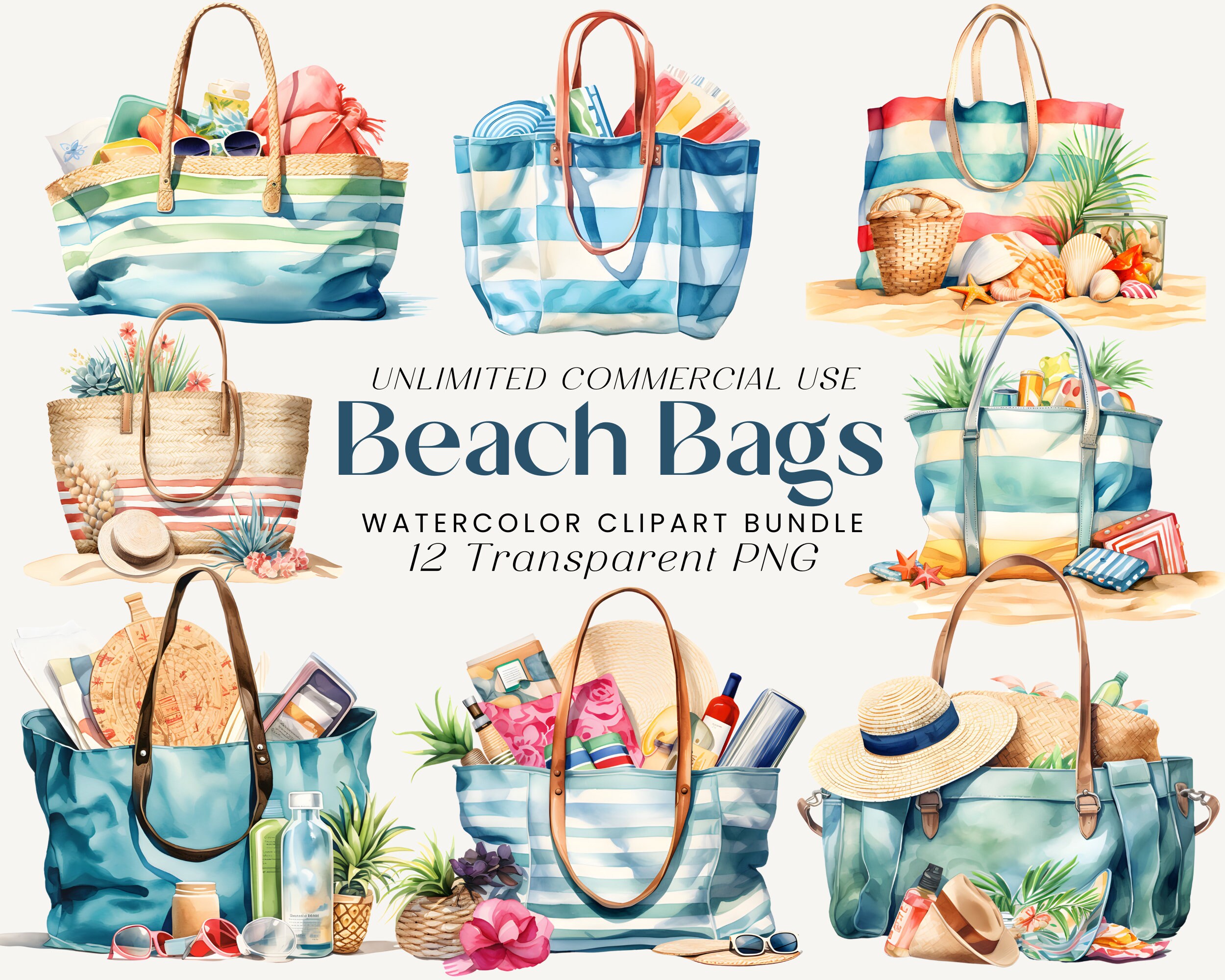 Beach Bag Watercolor Clipart Bundle | Beach Clipart, Summer Vacation ...
