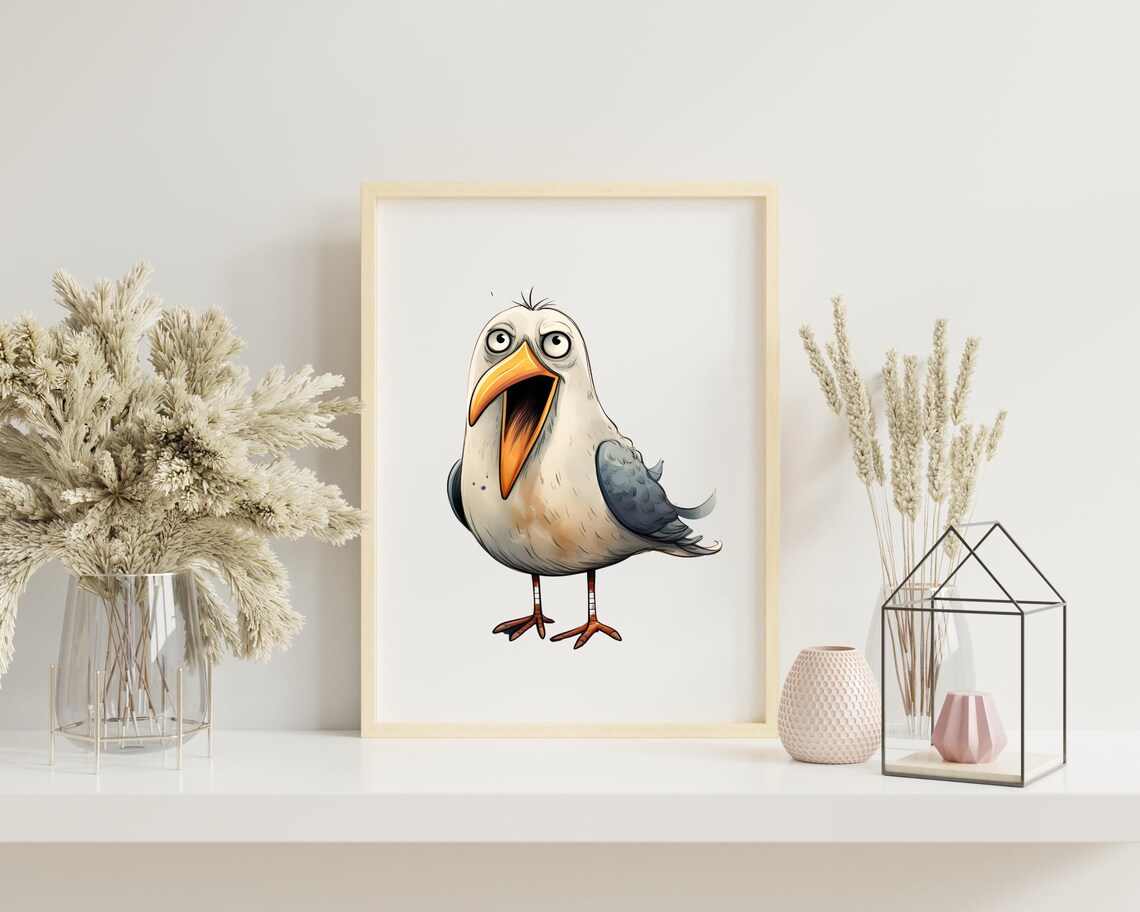 Quirky Seagull Watercolor Clipart Playful Seagull Art Seagull ...